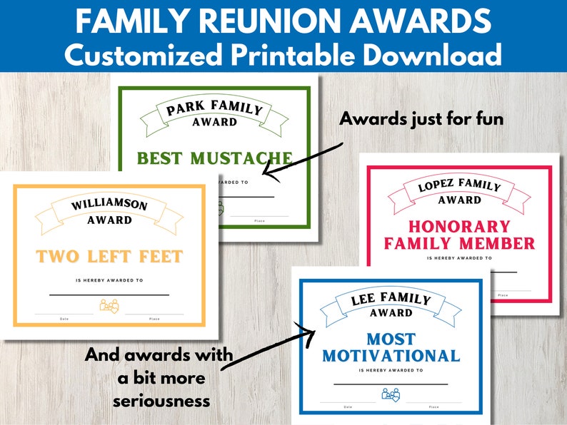 Family Reunion Awards - 80 Customized Printable Reunion Award ...
