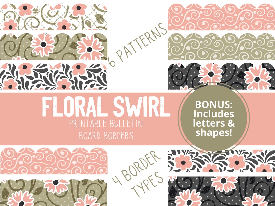 PRINTABLE Floral Swirl Bulletin Board Borders - Flower Bulletin Borders ...