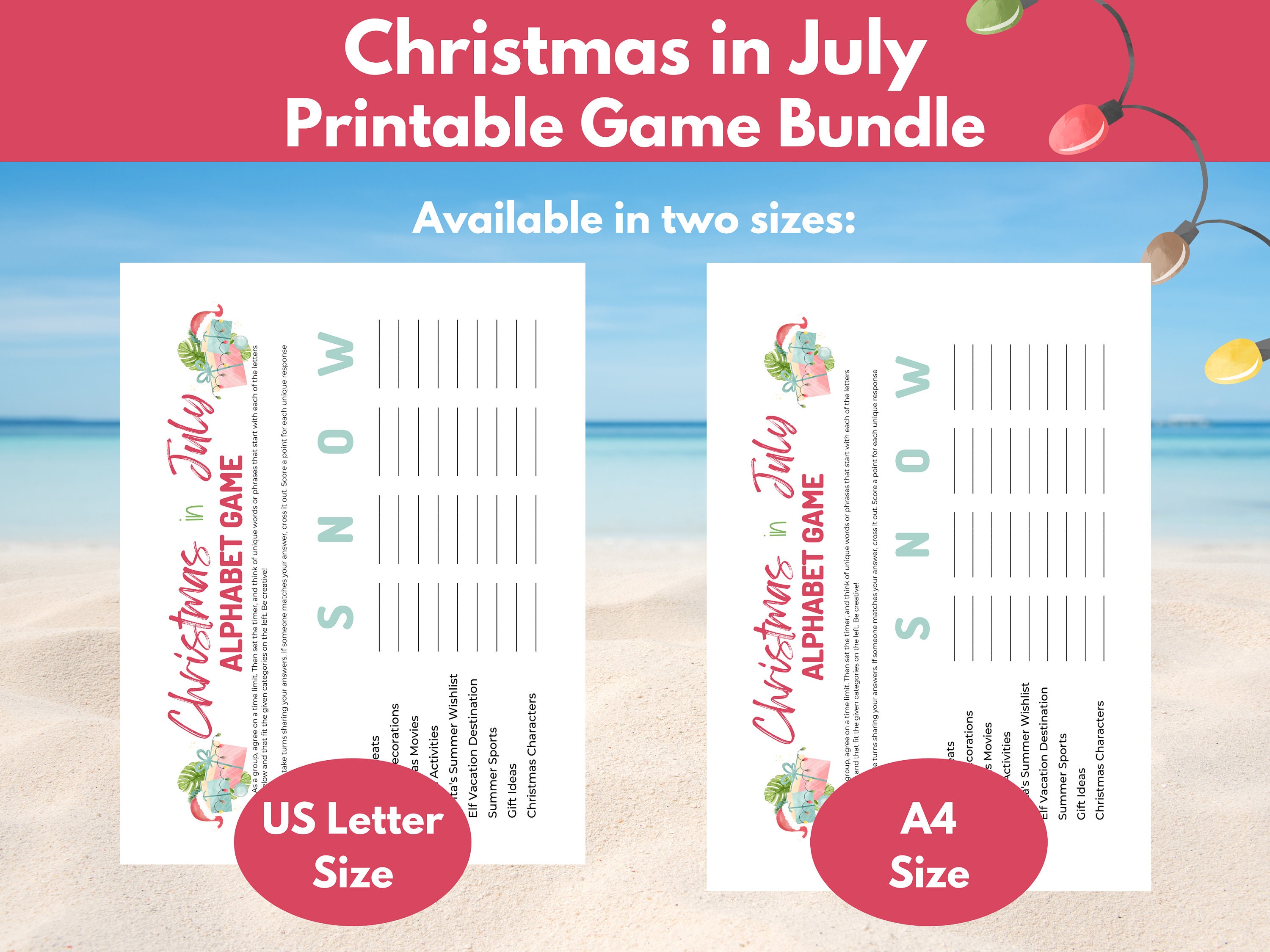 Christmas in July Games Bundle Printable - Summer Party Activities for ...