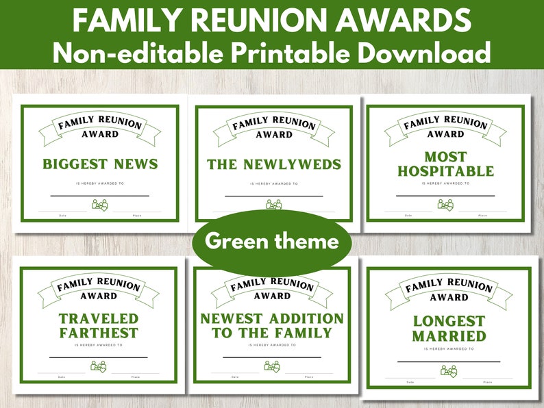 Family Reunion Awards - 80 Printable Reunion Award Certificates in ...