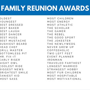 Family Reunion Awards - 80 Customized Printable Reunion Award ...