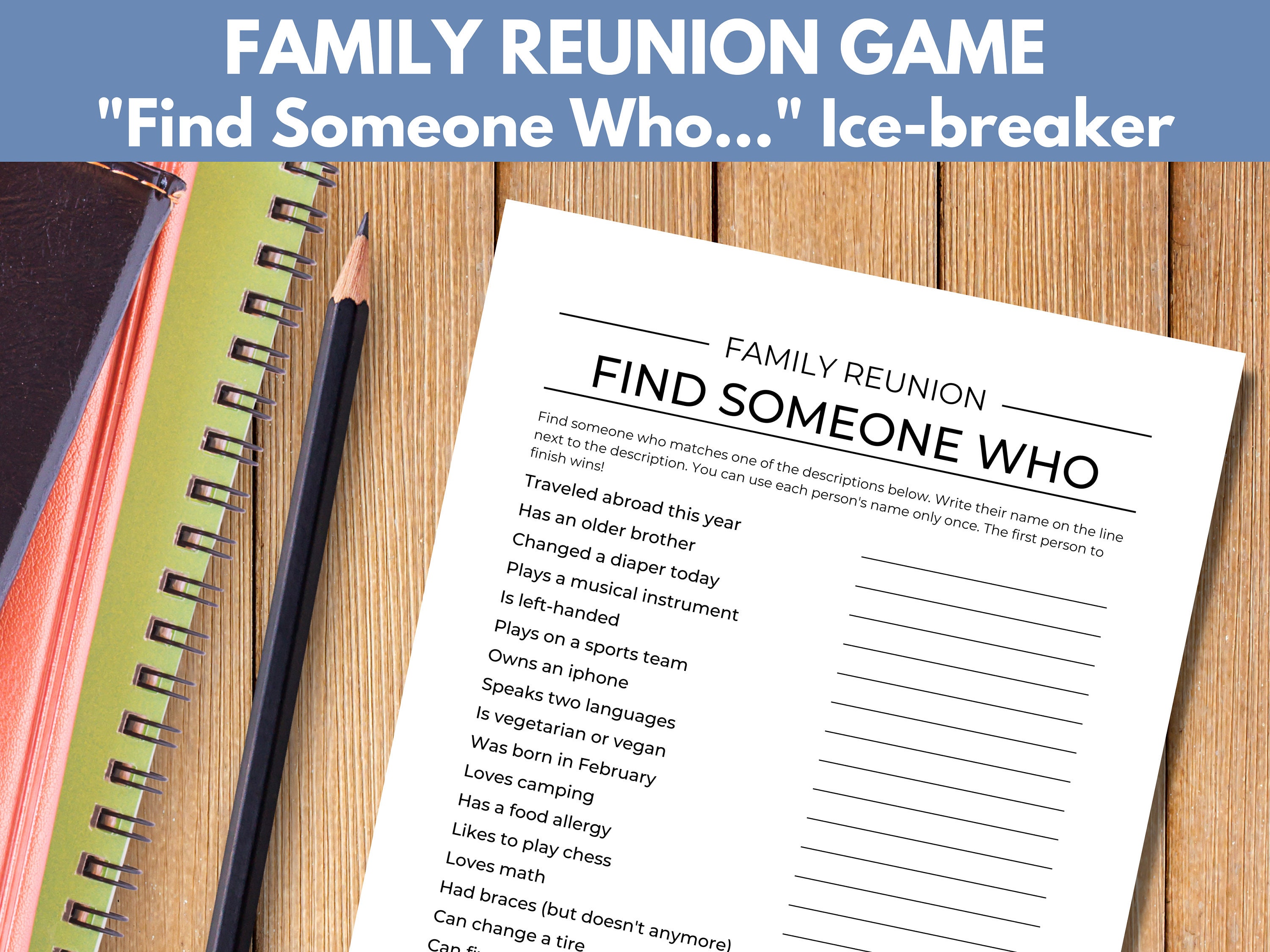 Family Reunion Ice-breaker find Someone Who Printable Family Gathering ...