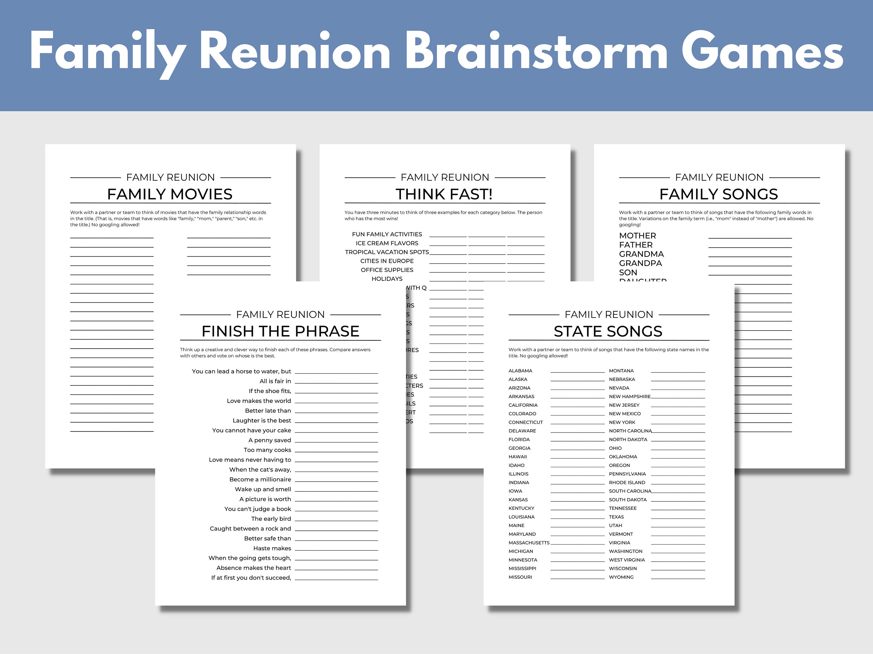 Family Reunion Games Bundle Printable - Family Gathering Activities ...