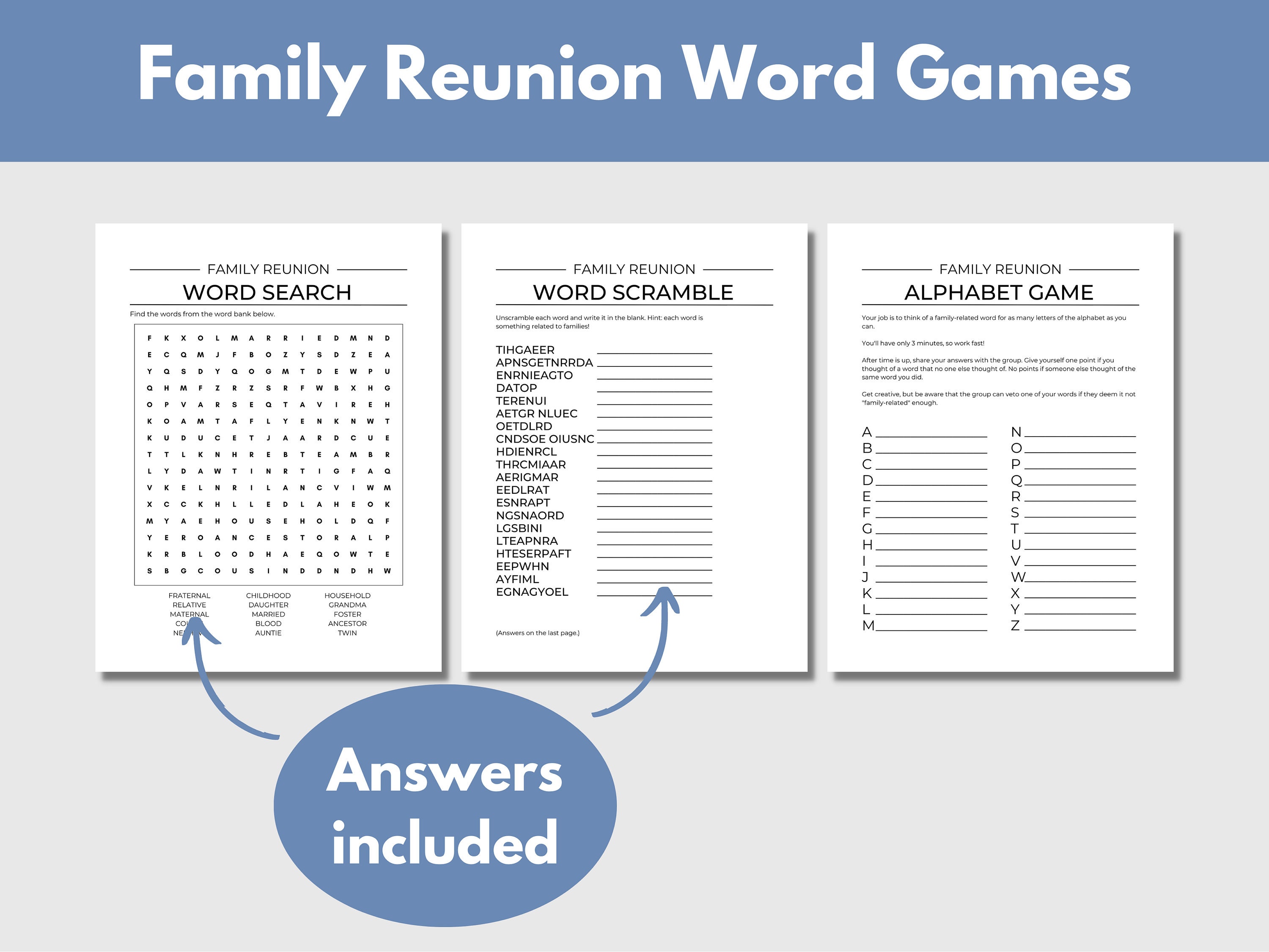 Family Reunion Games Bundle Printable - Family Gathering Activities ...