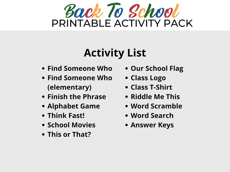 Back to School Activity Pack - Printable Game Bundle for Kids, Ice ...