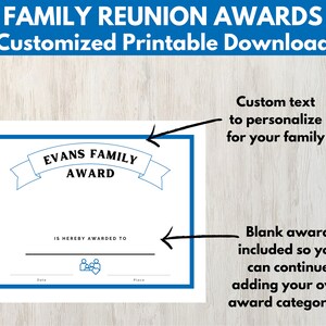 Family Reunion Awards - 80 Customized Printable Reunion Award ...