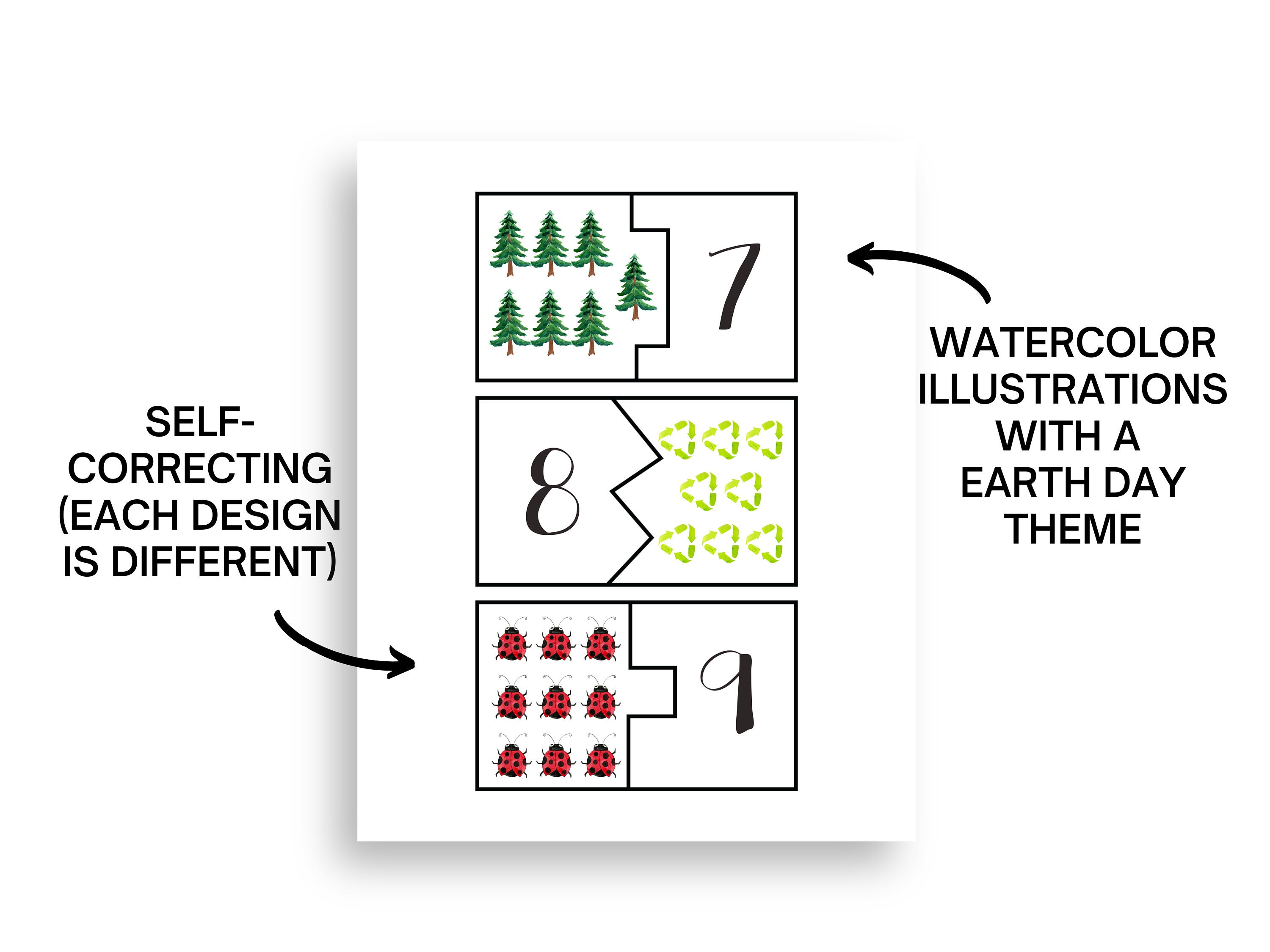 Earth Day Number Matching Printable Puzzle | Counting Activity for ...
