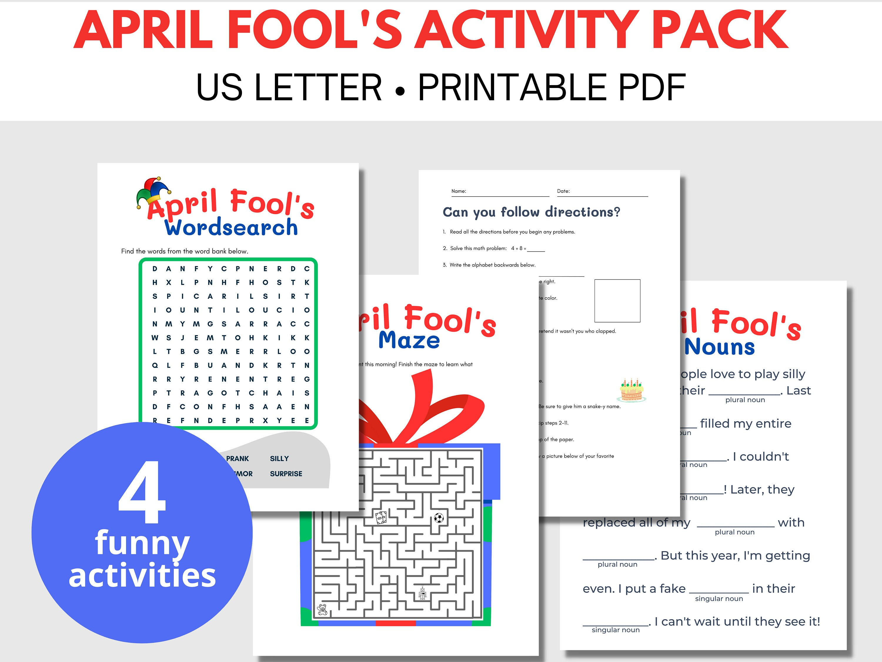 April Fool's Day Printable Activity Pack | Unsolvable Wordsearch | Fake ...