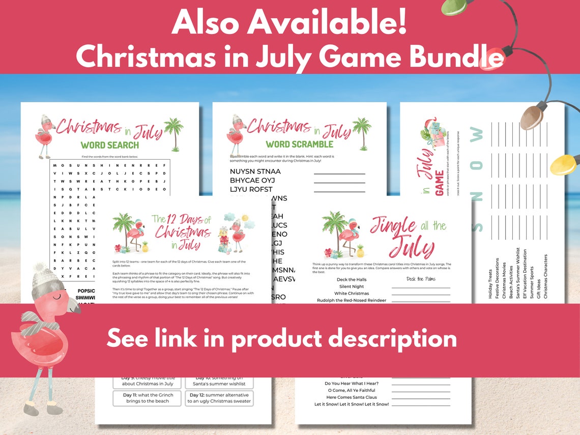 12 Days of Christmas in July Party Game Printable - Summer Party ...
