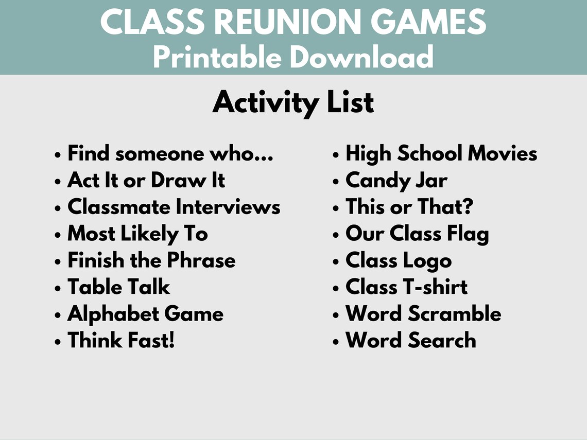 Class Reunion Games Bundle Printable High School Class Reunion ...