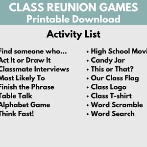 Class Reunion Games Bundle Printable - High School Class Reunion ...
