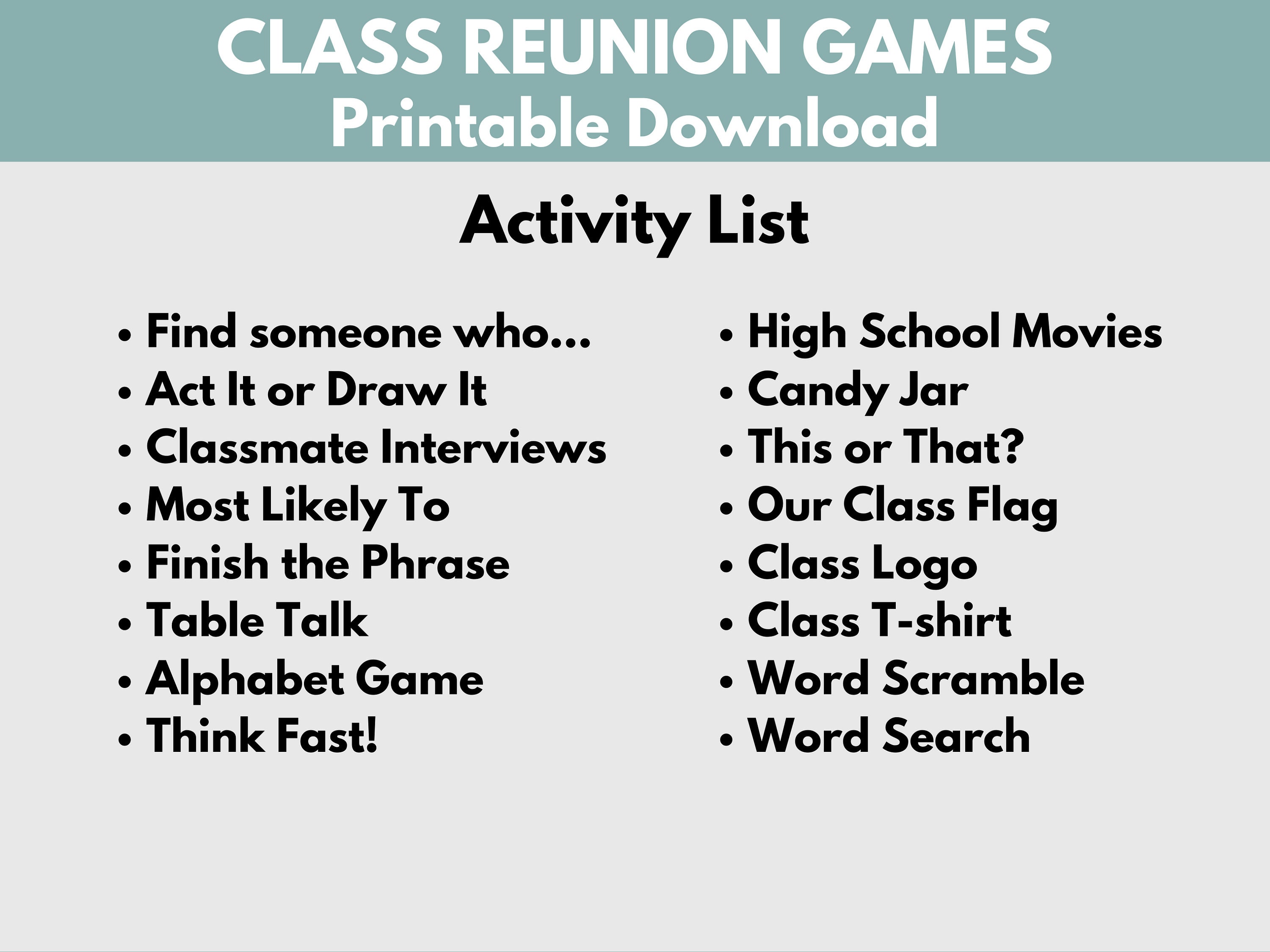 Class Reunion Games Bundle Printable High School Class Reunion