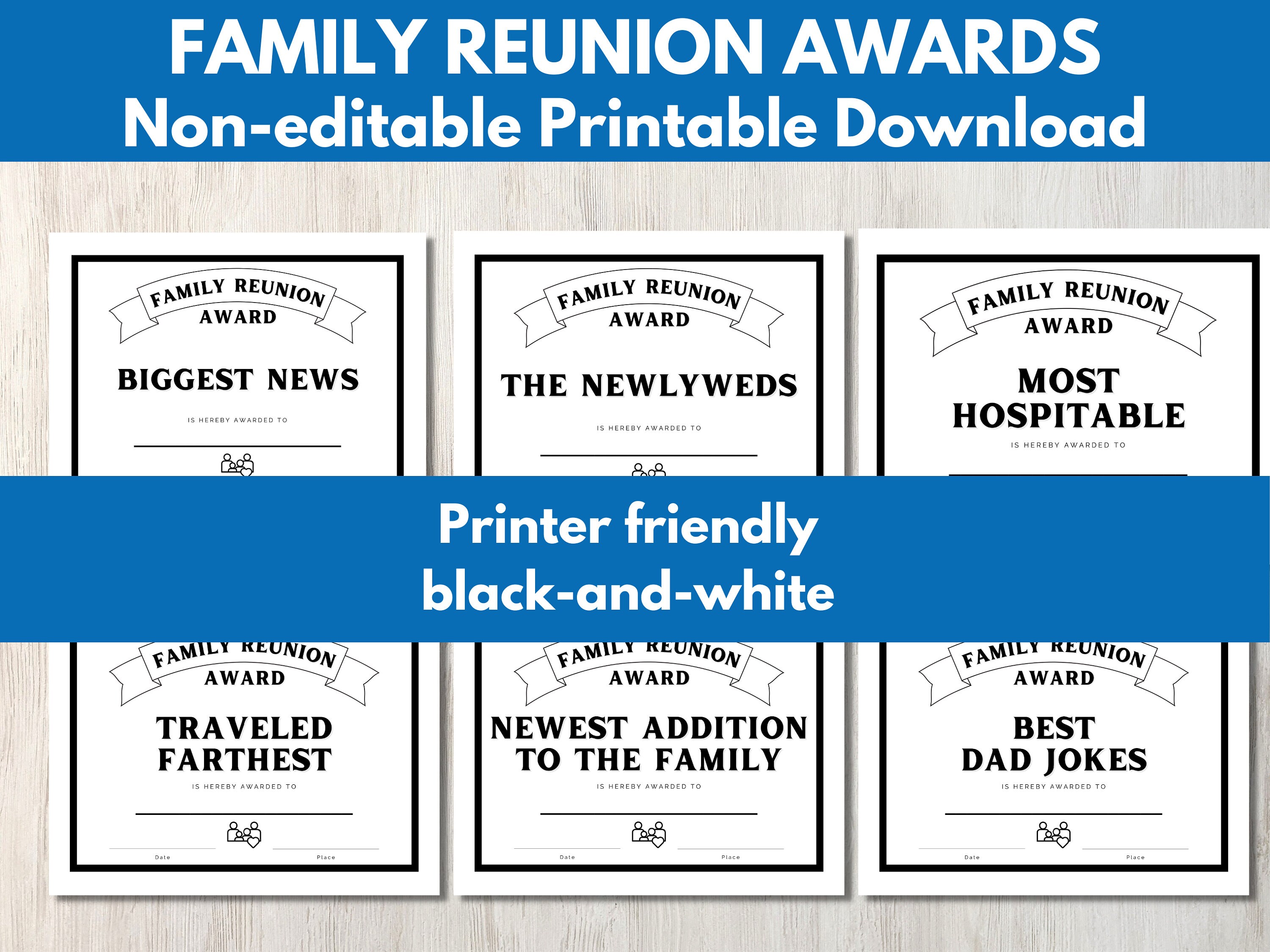 Family Reunion Awards - 80 Printable Reunion Award Certificates in ...