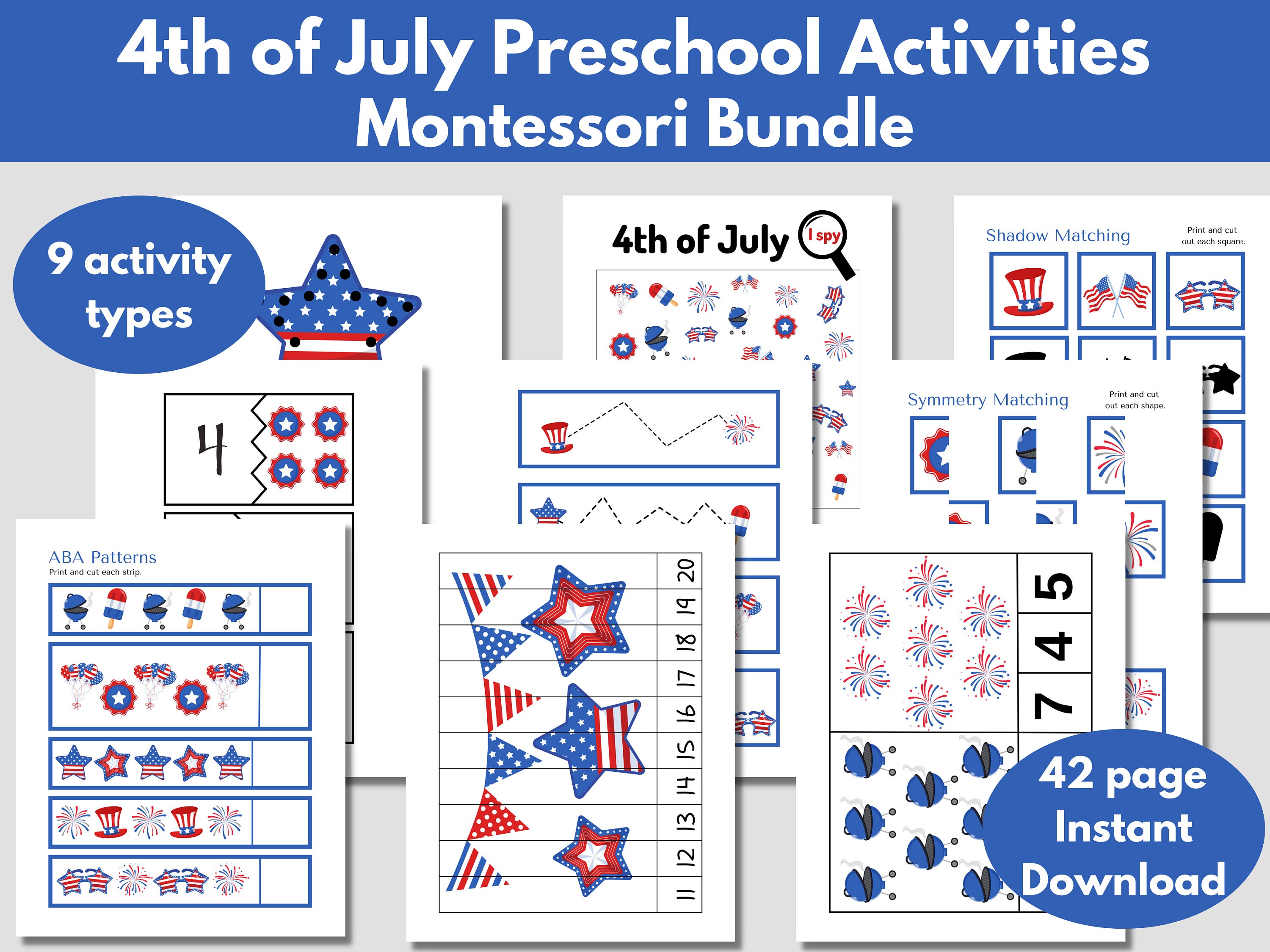 4th of July Montessori Bundle - Printable Preschool Activities for ...
