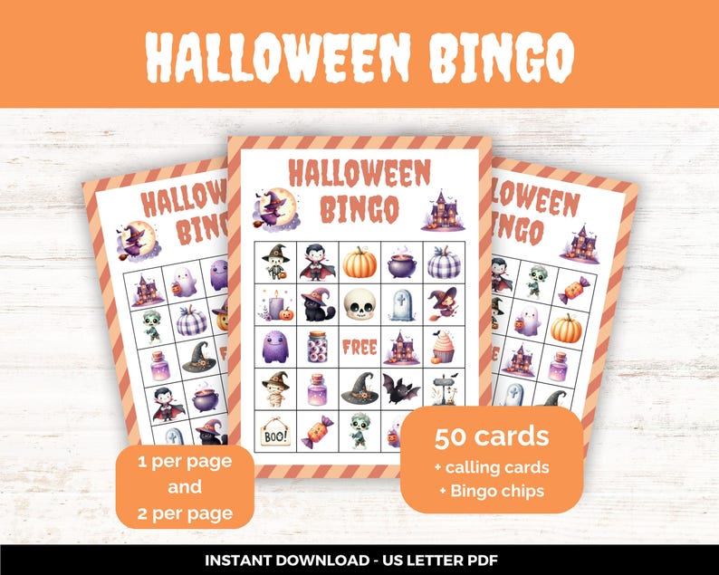 Halloween Bingo Game - Printable Halloween Party Game With 50 Unique ...