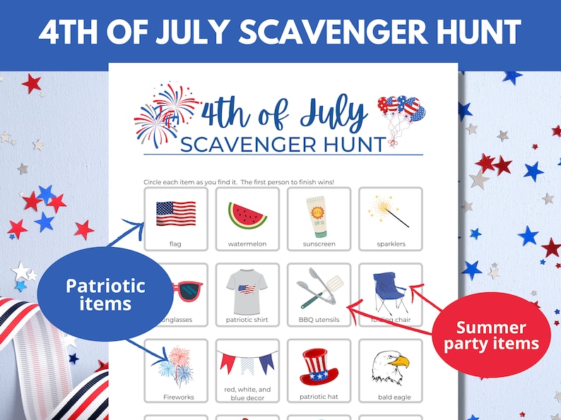 4th of July Scavenger Hunt | United States Independence Day Printable ...