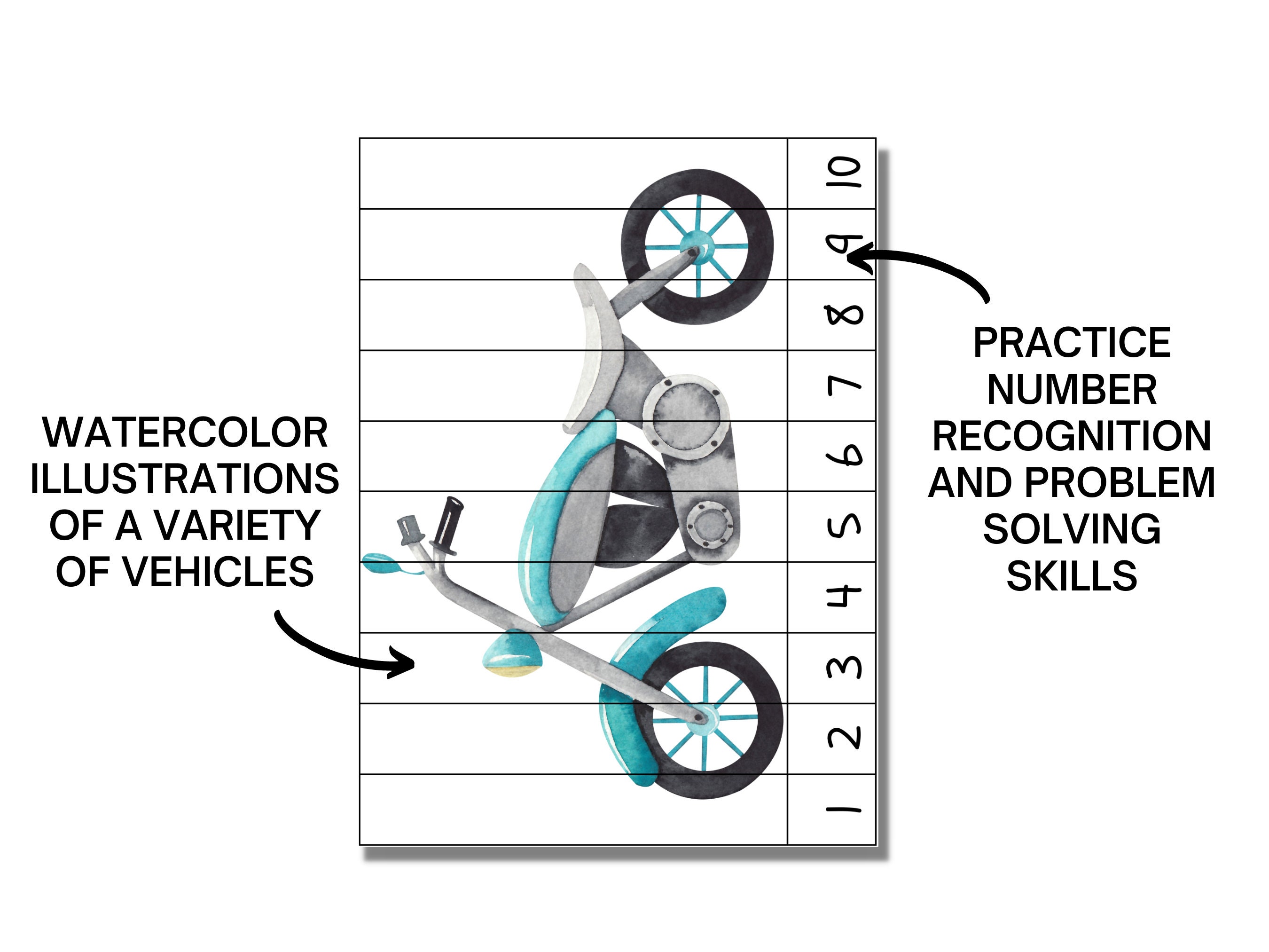 Vehicles Number Sequence Puzzles - Printable Number Counting Puzzle for ...