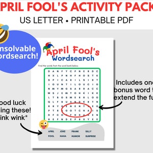 April Fool's Day Printable Activity Pack | Unsolvable Wordsearch | Fake ...