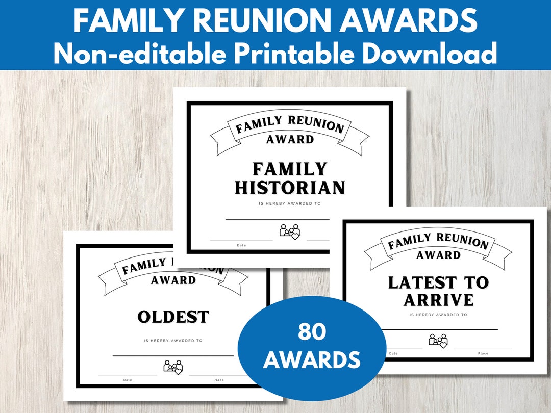Family Reunion Awards - 80 Printable Reunion Award Certificates in ...