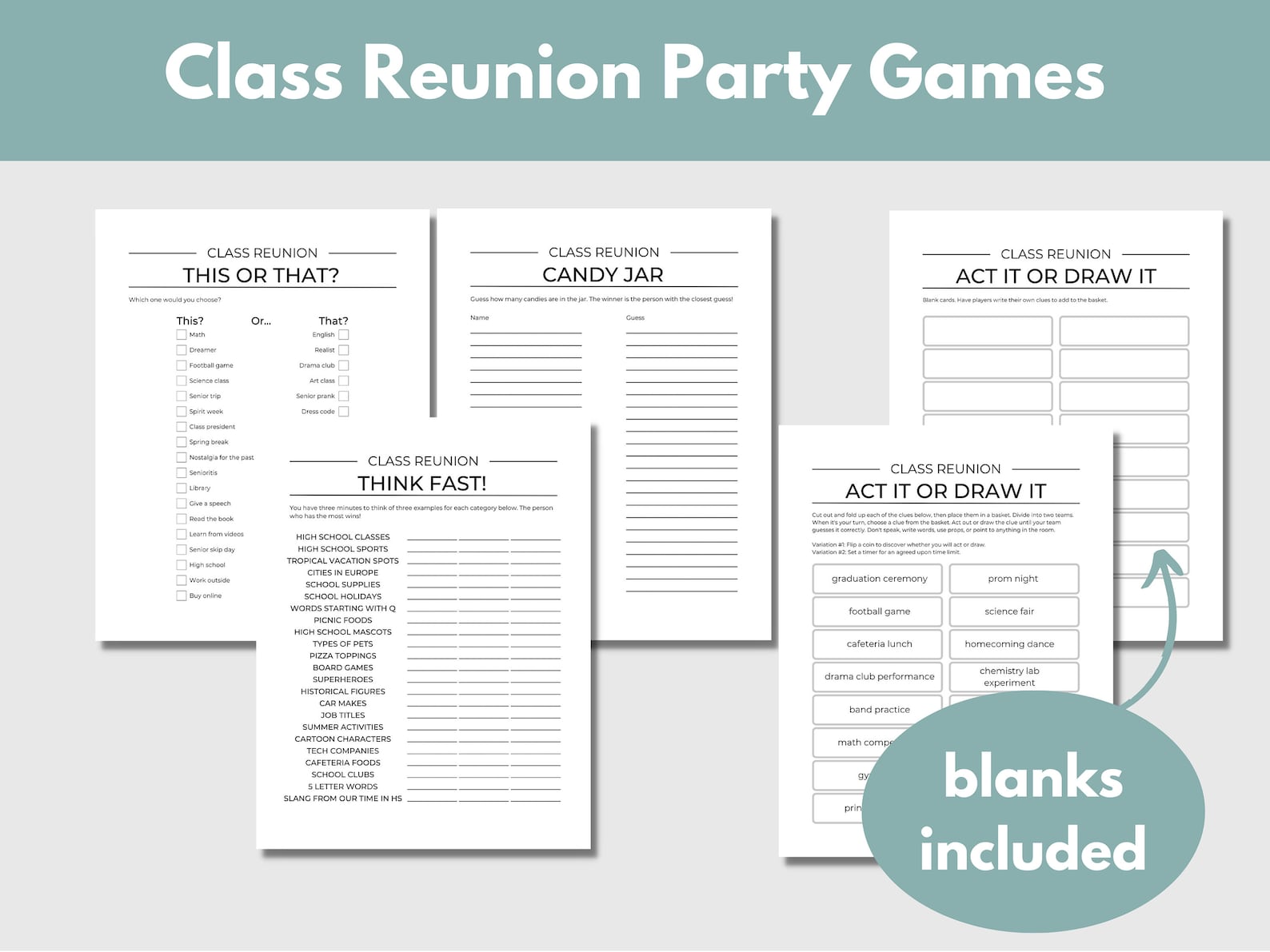 Class Reunion Games Bundle Printable - High School Class Reunion ...