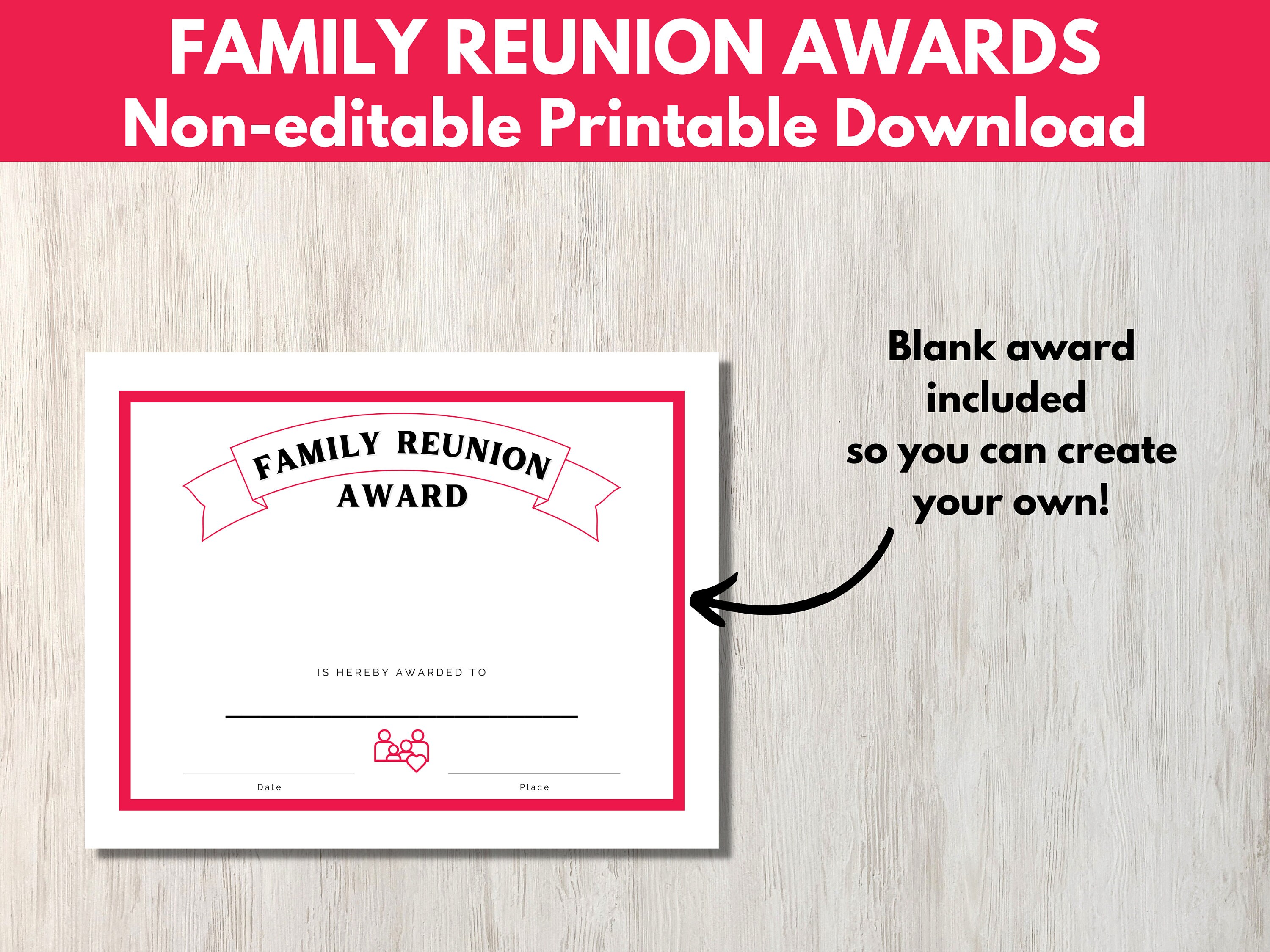 Family Reunion Awards - 80 Printable Reunion Award Certificates in Red ...