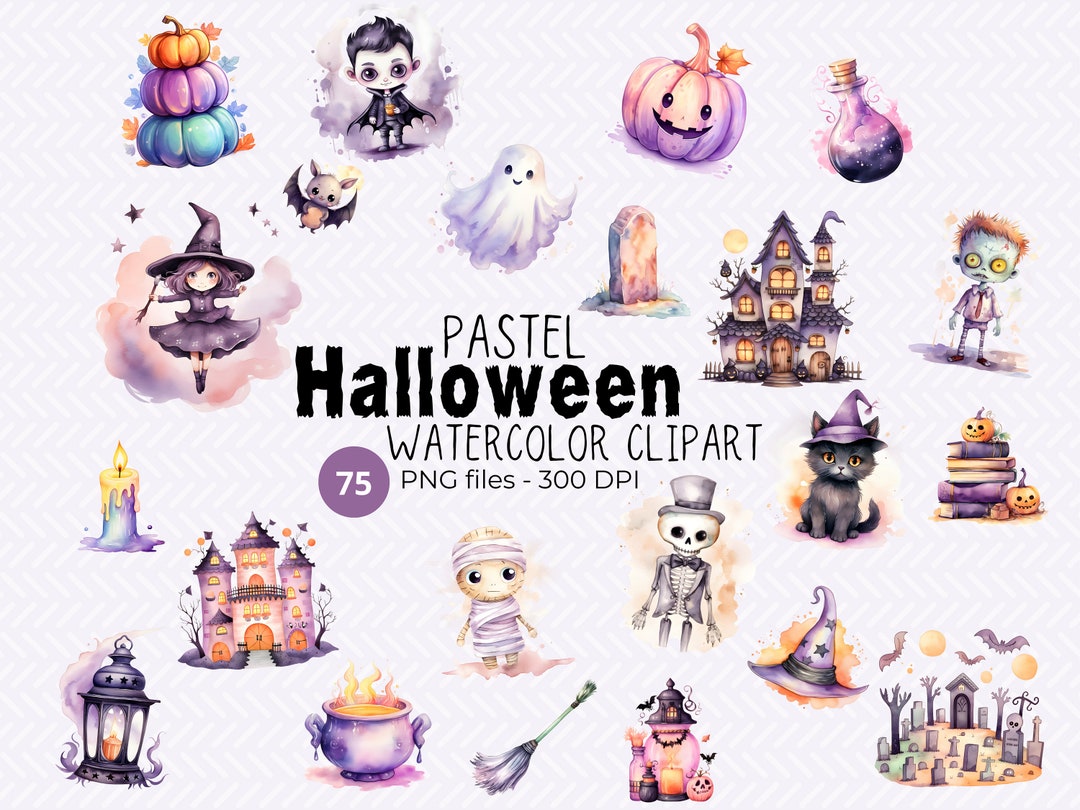 Pastel Halloween Clipart PNG Set - 75 Halloween Clipart W/ Commercial ...