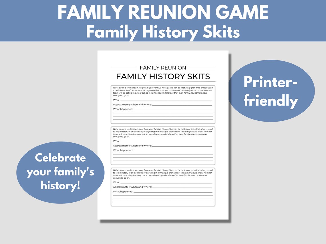 Family Reunion Game "family History Skits" Printable - Family Gathering ...