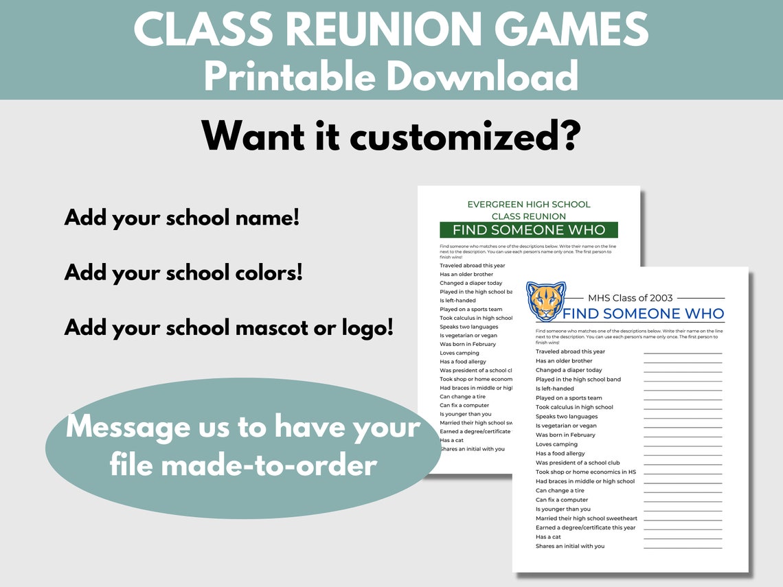 Class Reunion Games Bundle Printable - High School Class Reunion ...