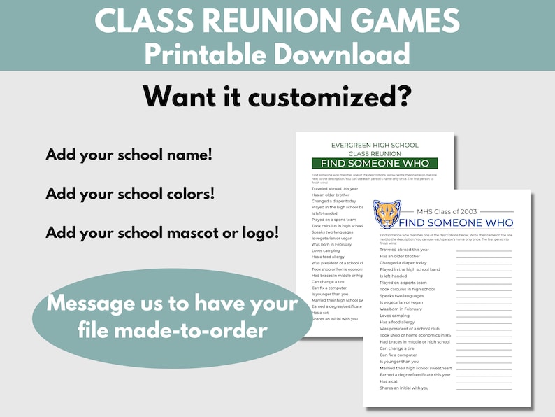 Class Reunion Games Bundle Printable High School Class Reunion ...