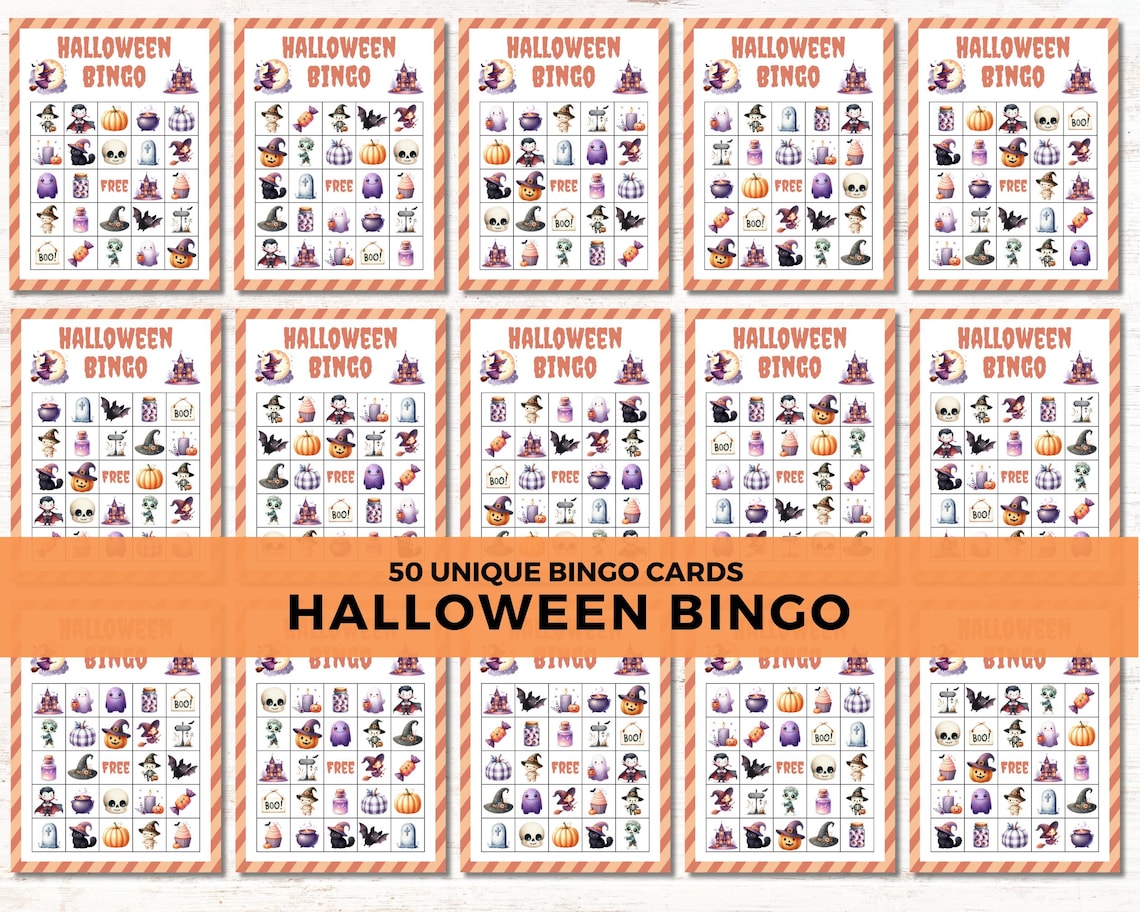 Halloween Bingo Game - Printable Halloween Party Game With 50 Unique ...