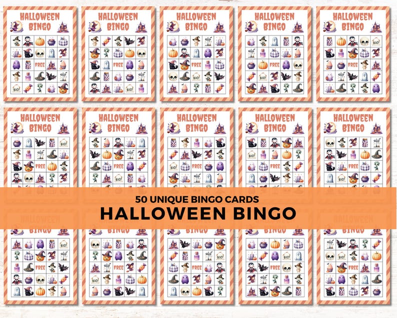 Halloween Bingo Game - Printable Halloween Party Game With 50 Unique ...