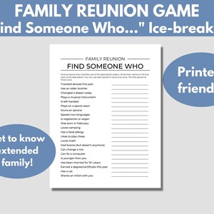 Family Reunion Ice-breaker "find Someone Who" Printable - Family ...