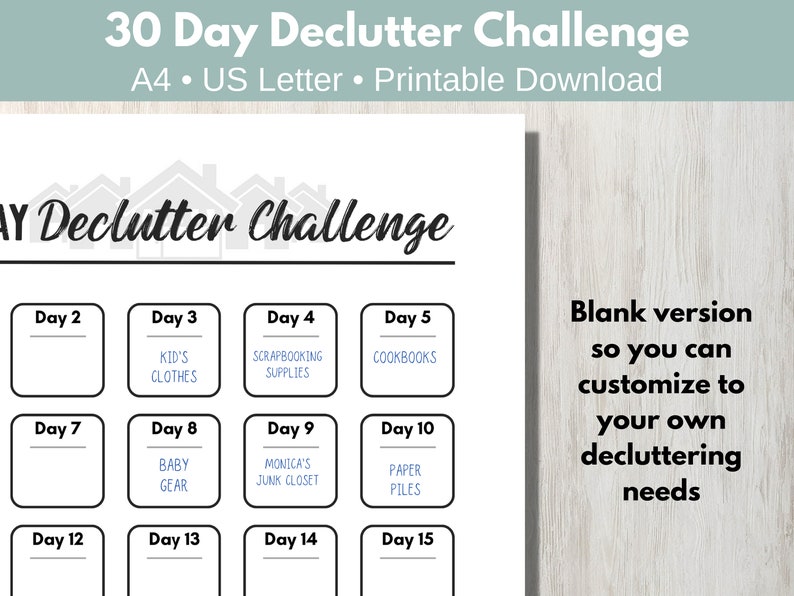 30 Day Declutter Challenge Printable - Decluttering Checklist and ...