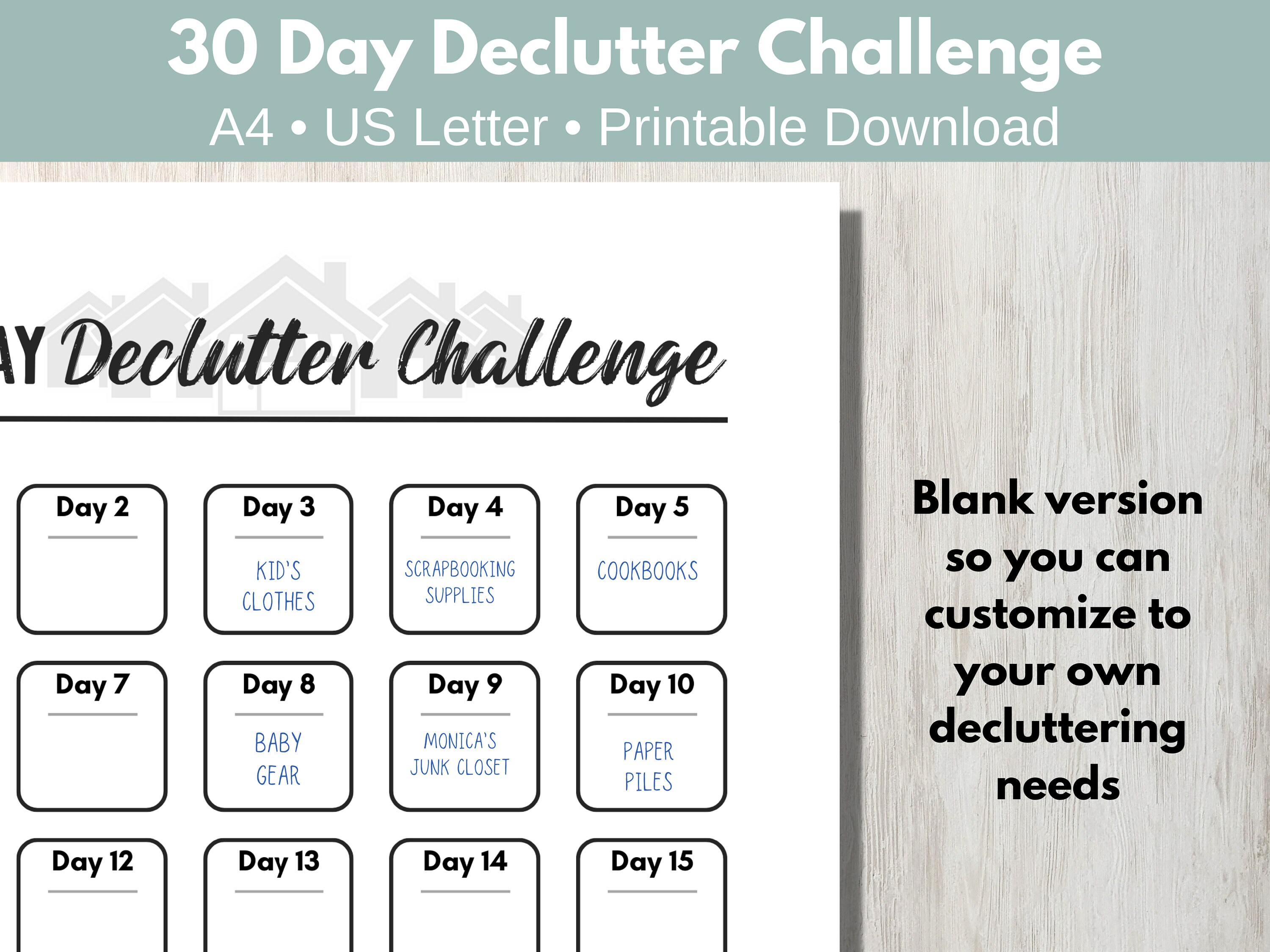 30 Day Declutter Challenge Printable - Decluttering Checklist and ...