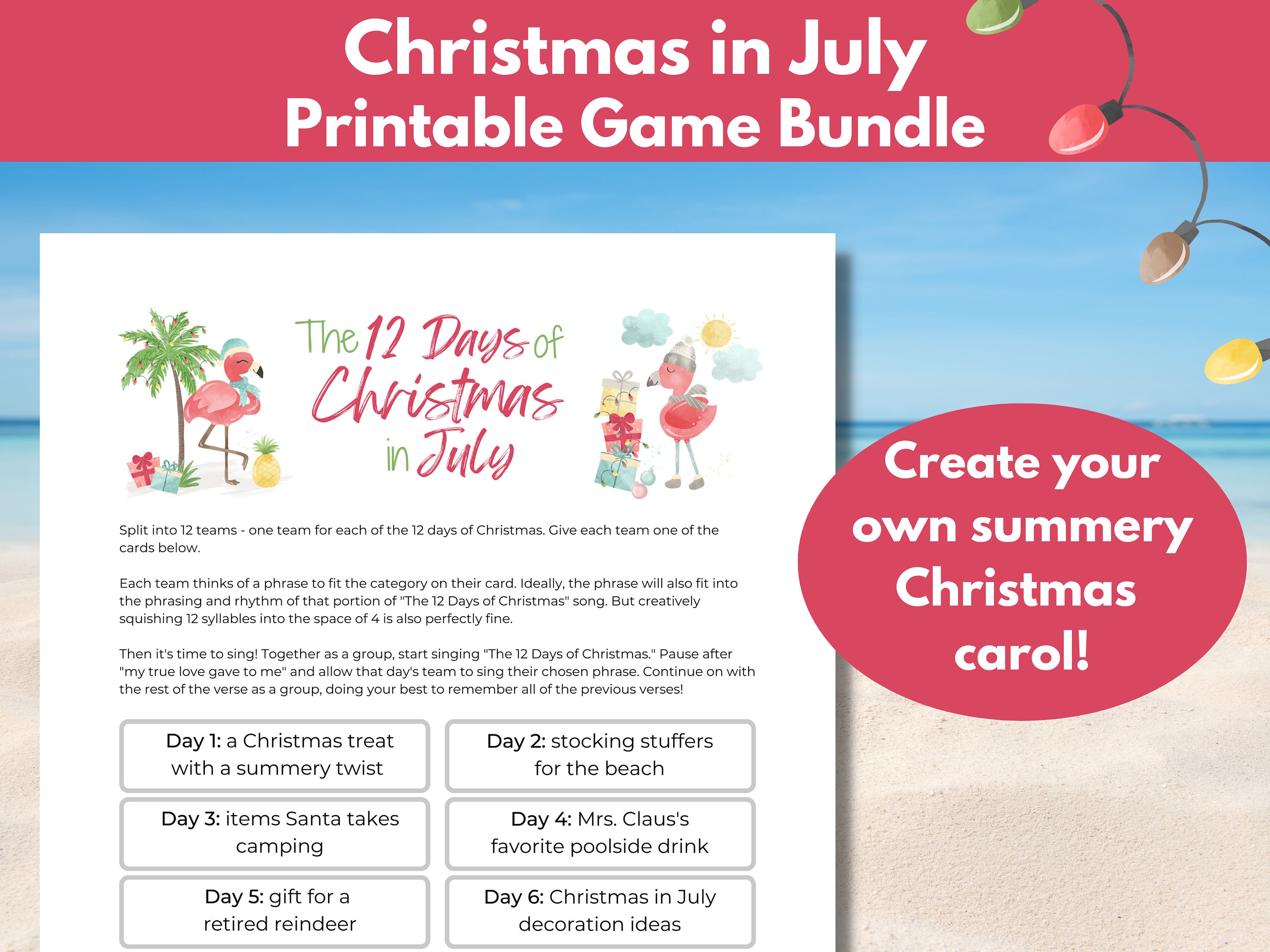 Christmas in July Games Bundle Printable - Summer Party Activities for ...
