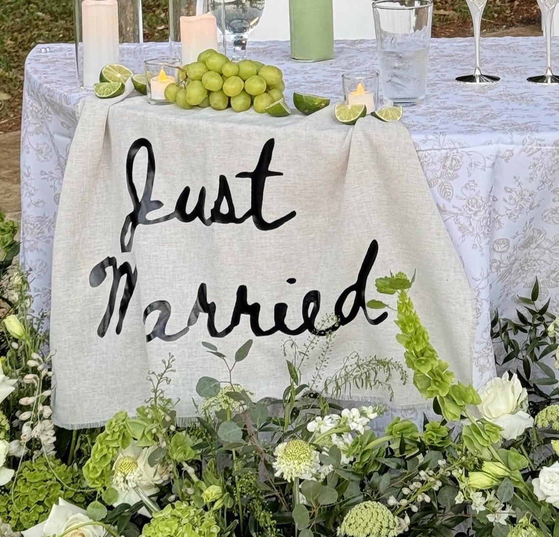 Handmade Linen 'just Married' Sweetheart Table Sign: Rustic Wedding ...
