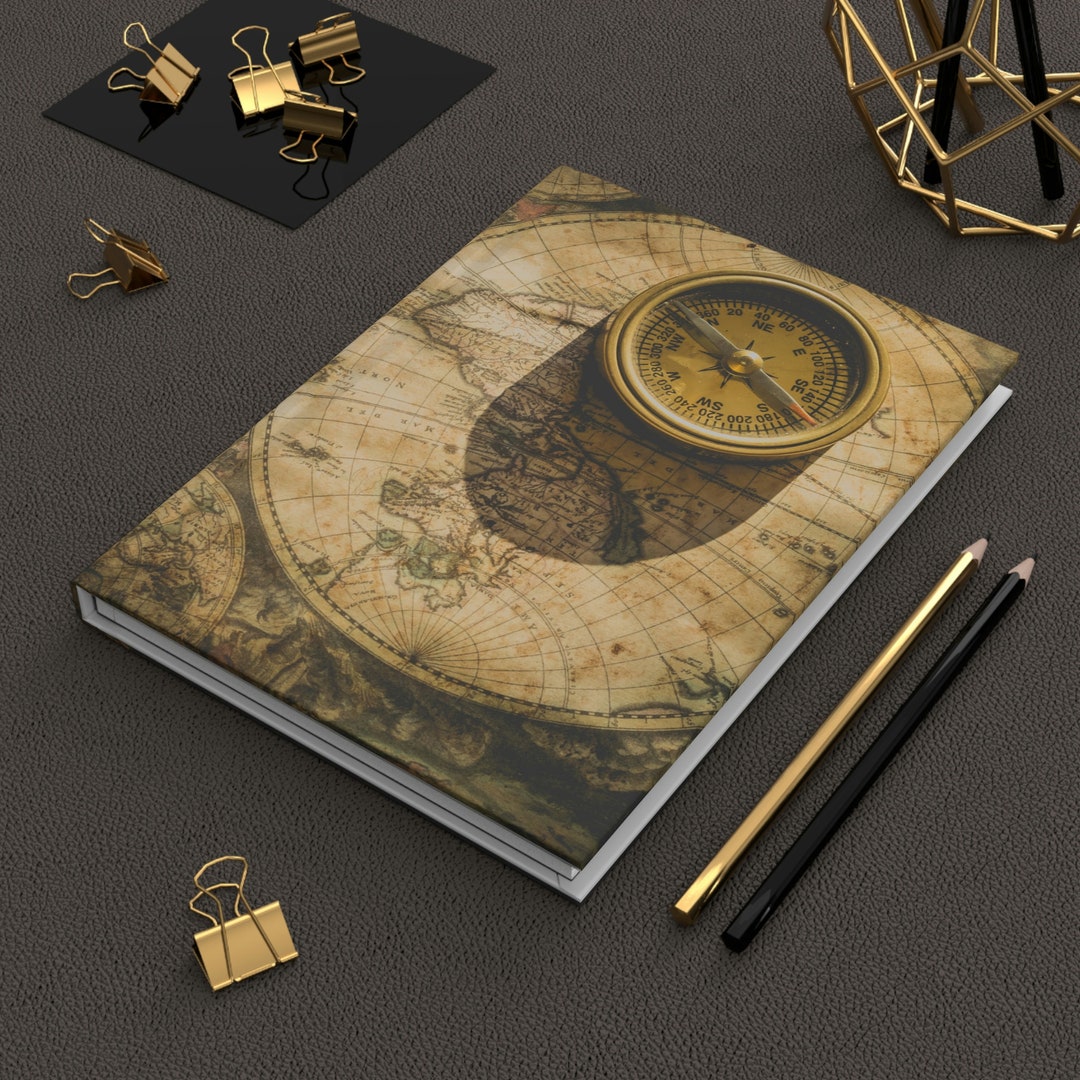 Vintage Map Compass Hardcover Journal Notebook - Etsy