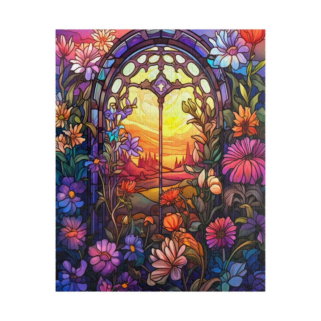 Floral Stained Glass Window Puzzle Gift Colorful Stained - Etsy