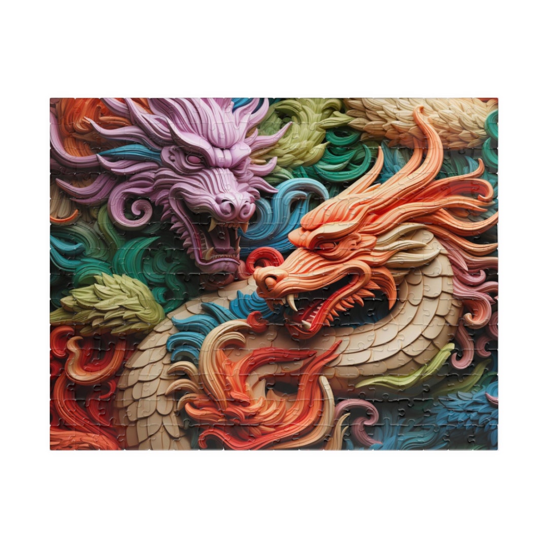 Colorful 3 Dimensional Dragons Jigsaw Puzzle, Gifts, 3D Abstract Dragon ...