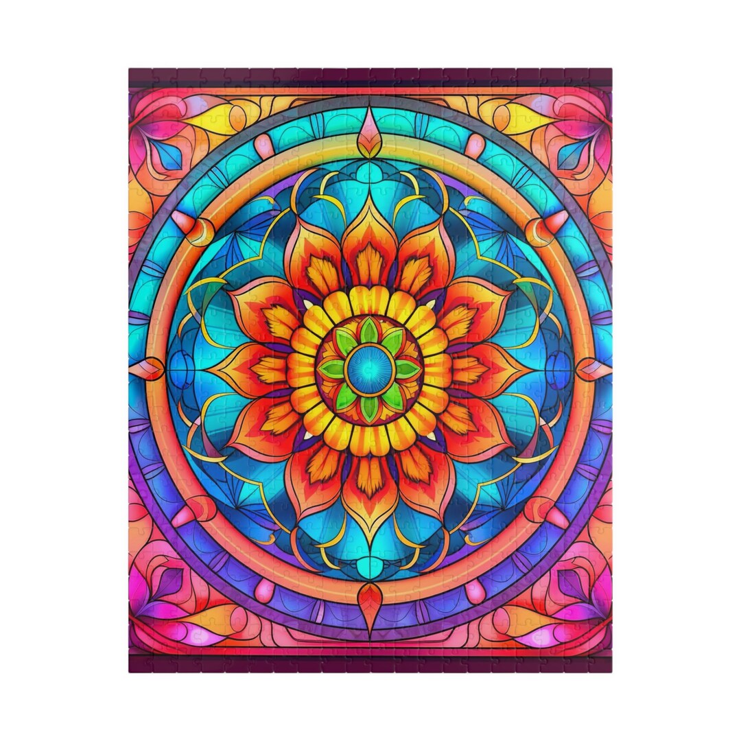 Bright Trippy Stained Glass Mandala Puzzle T Colorful Flower Pattern Puzzle Hard Puzzle 