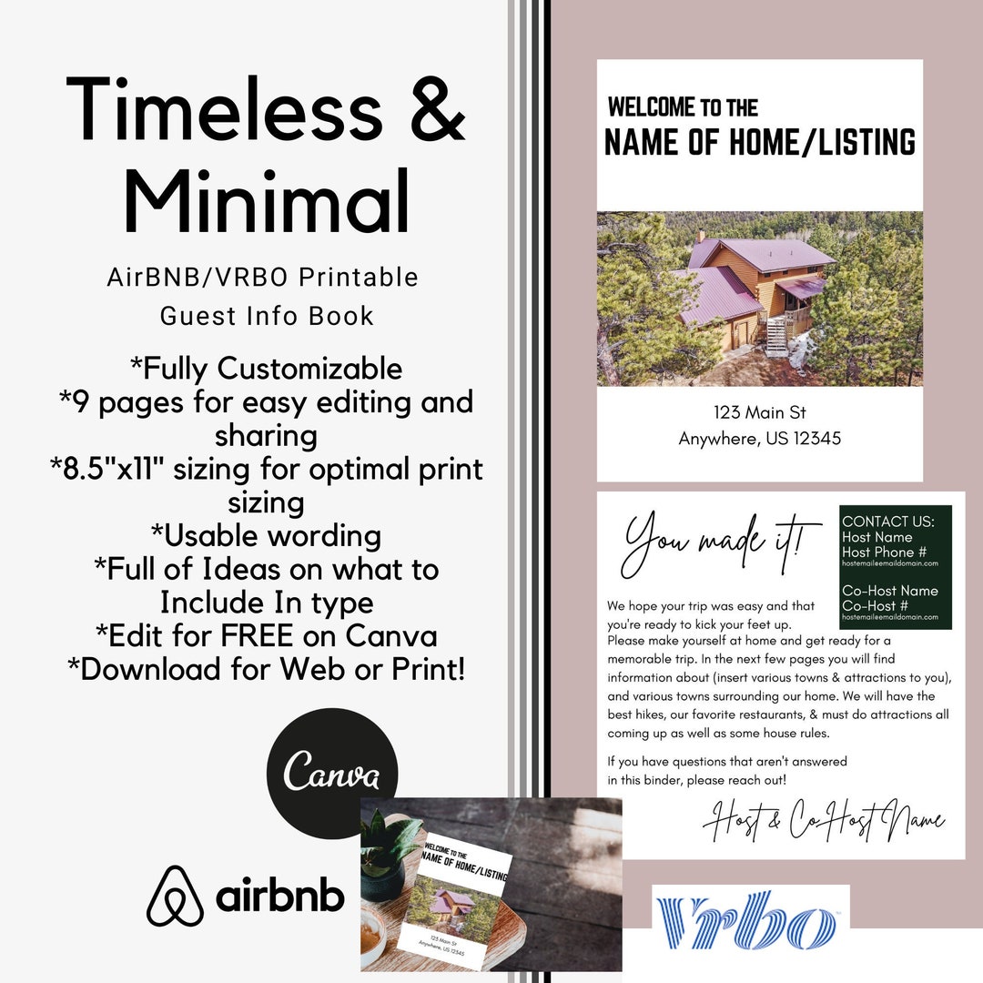 Customizable Guest Check in Book for Airbnb/vrbo - Etsy