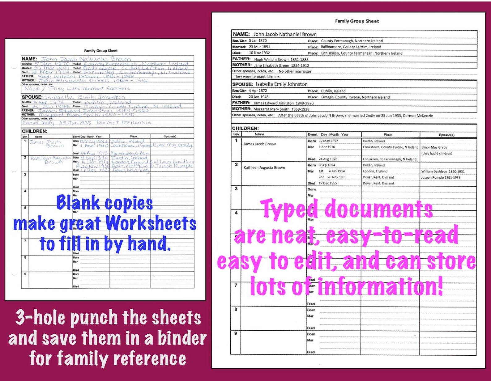 Family Group Sheet Template up to 20 Children - Etsy