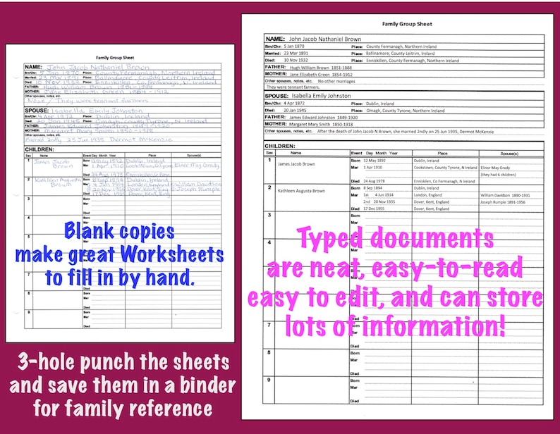 Family Group Sheet Template up to 20 Children - Etsy