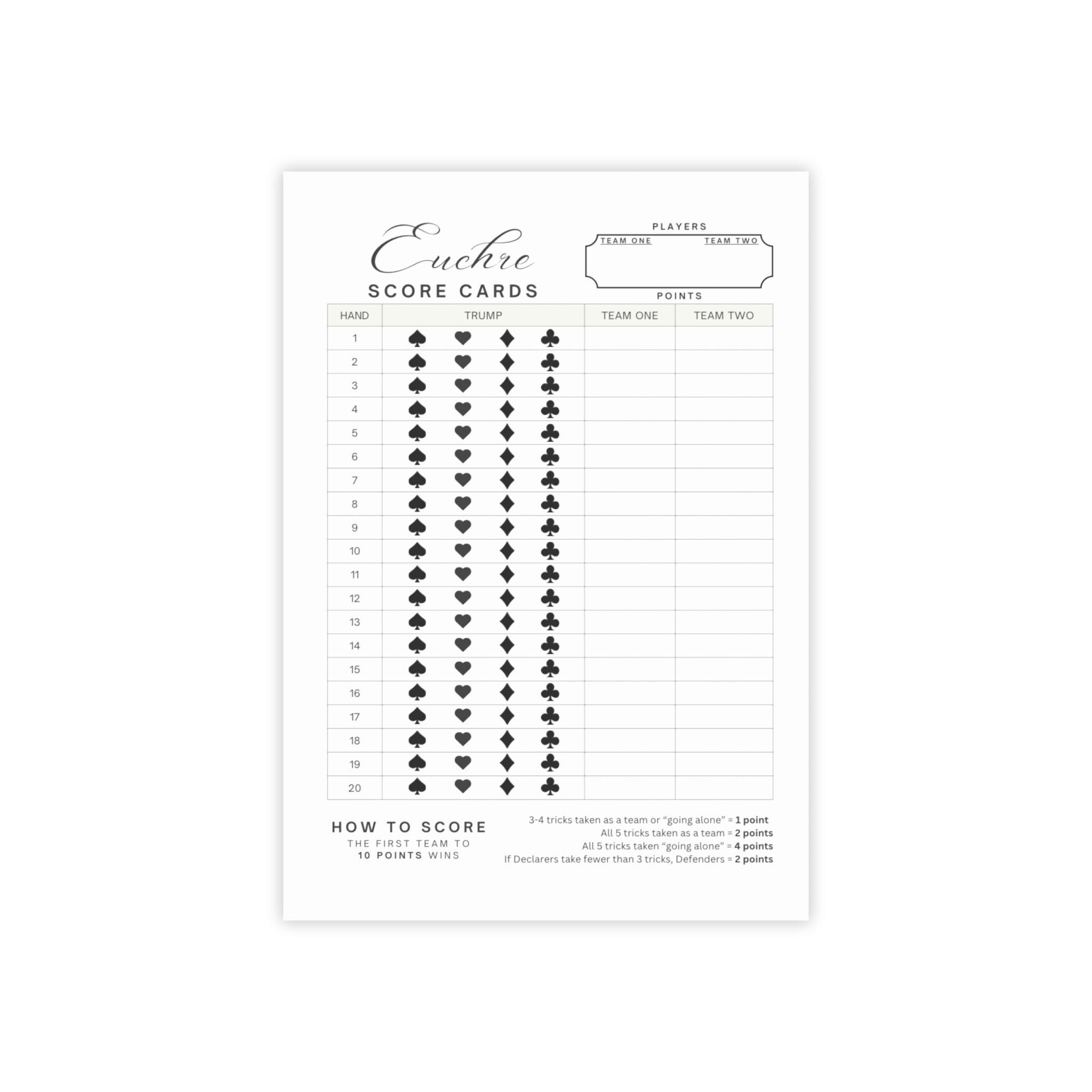 Euchre Score Card Post-it® Note Pads - Etsy