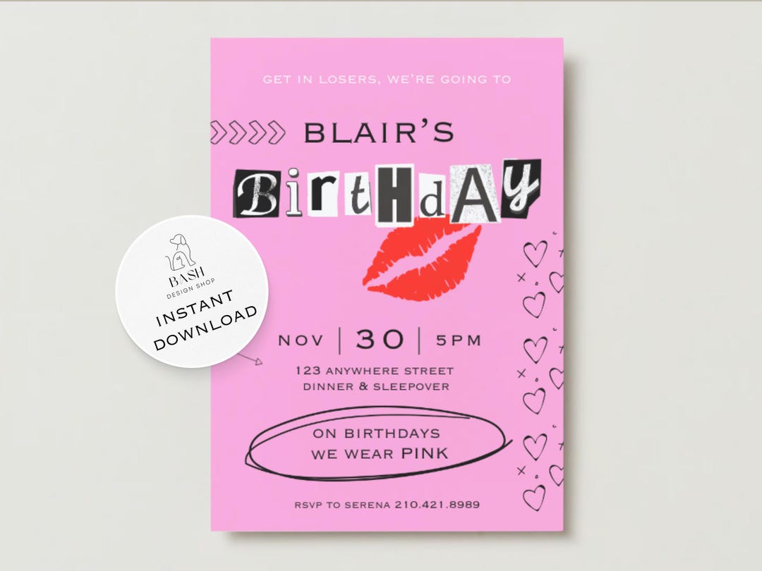Editable Mean Girls Inspired Birthday Invitation - Etsy