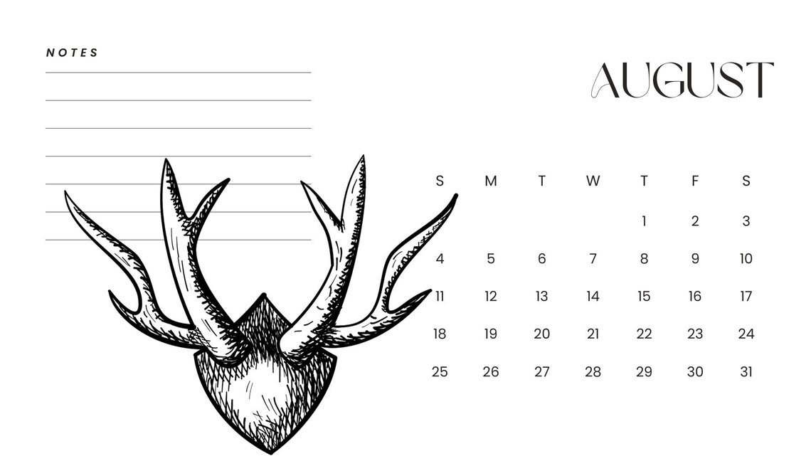 Hunter Calendar 2024 Template Editable Aesthetic 2024 Calendar Jungle ...