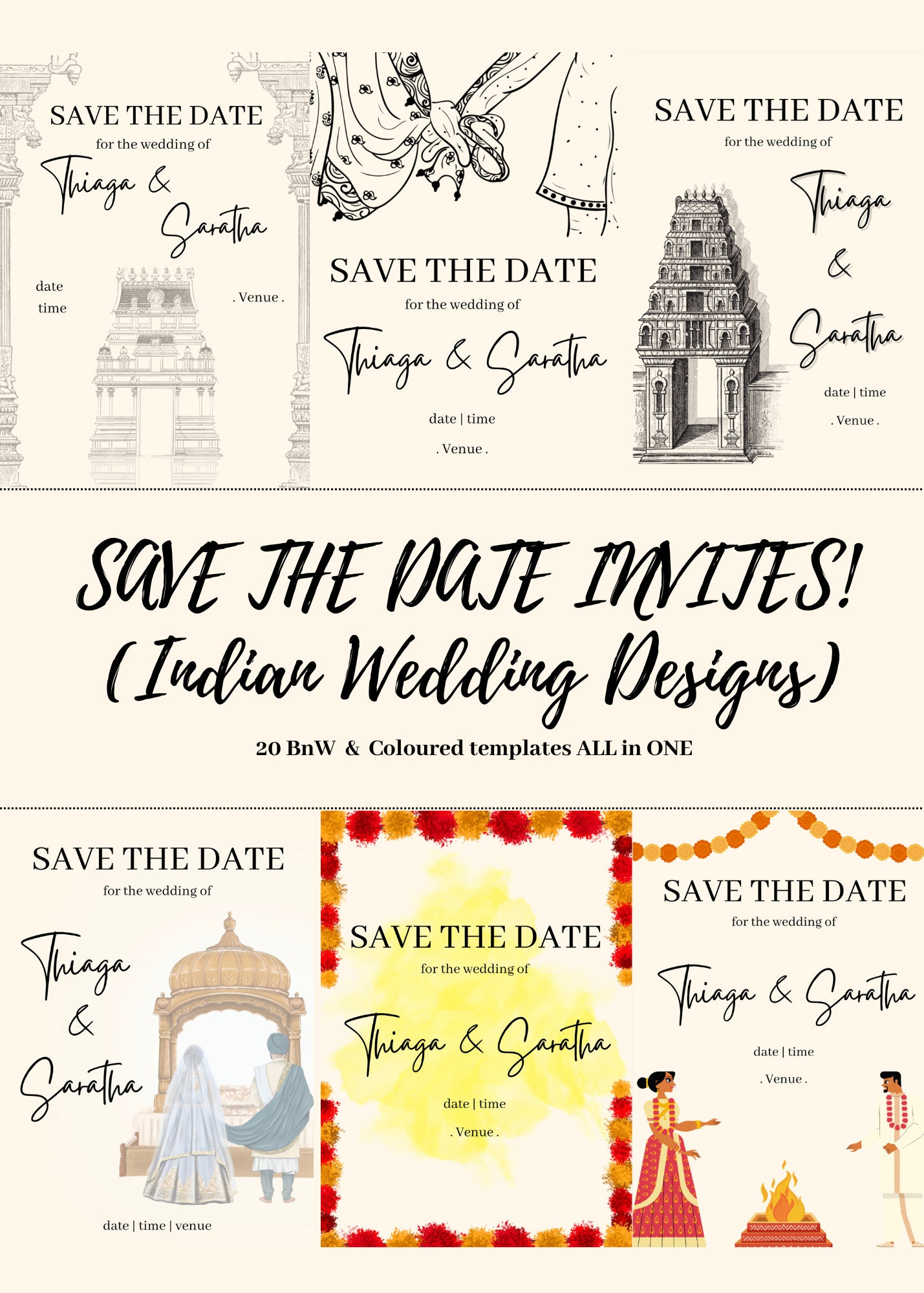 Minimalist Indian Save the Date Invitation Templates (bundle) - Etsy