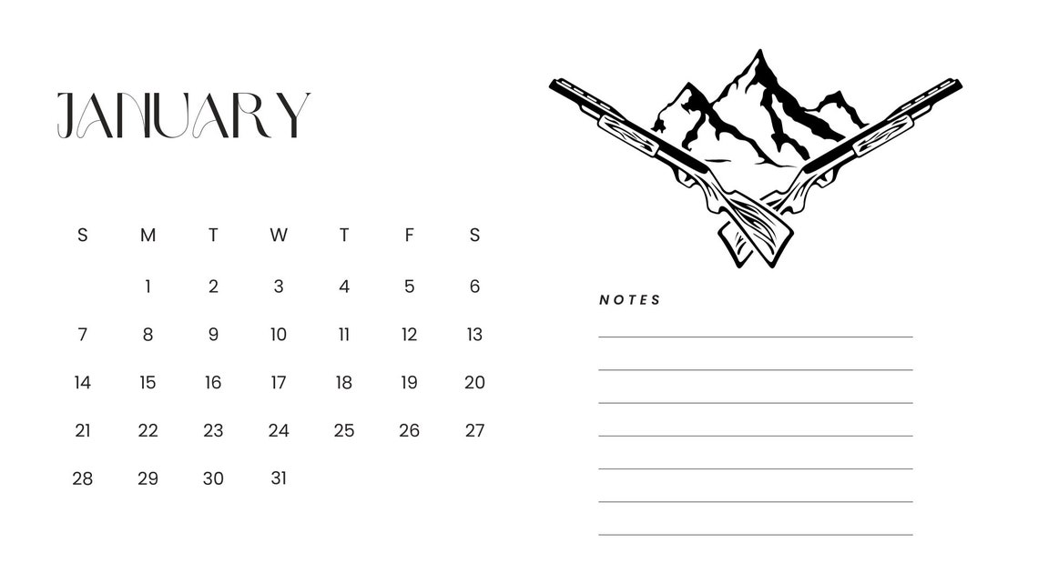 Hunter Calendar 2024 Template Editable Aesthetic 2024 Calendar Jungle ...