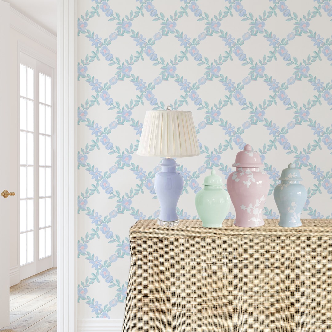 Grandmillennial Floral Trellis Wallpaper, Grandmillennial Wallpaper ...