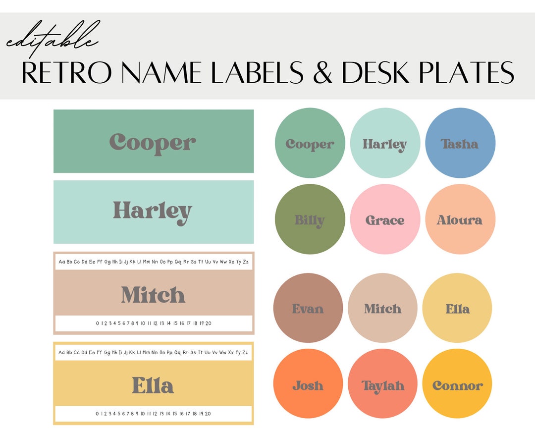 Editable Retro Student Name Labels & Desk Plates - Etsy
